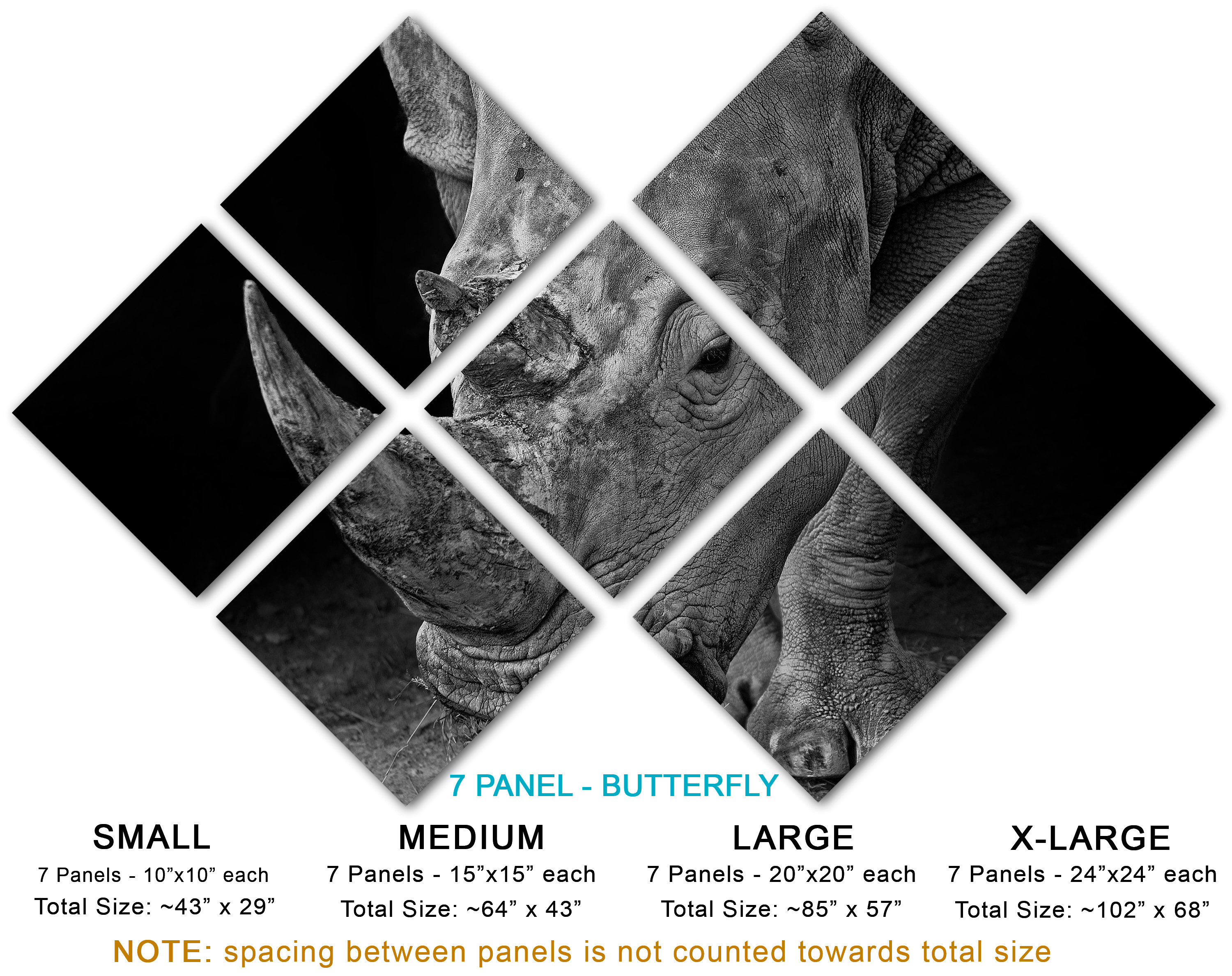Metal Prints Rhinoceros Wall Art Rhino 3 Panel split | Etsy