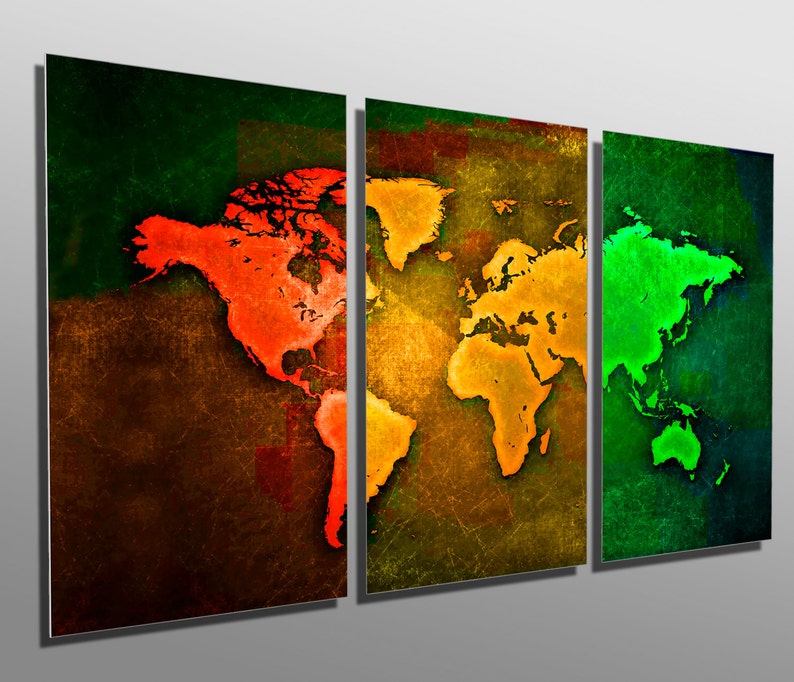 Metal Print Pop Art World Map 3 Panel Split triptych - Etsy