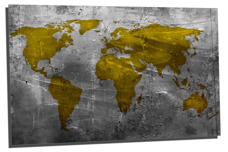 Metal Print Abstract Metallic Gold World Map 3 Panel | Etsy