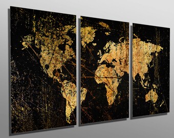 World Map Wall Art Abstract Metal Panels - Etsy