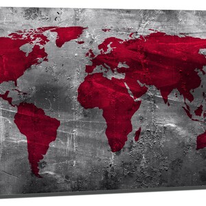 Metal Prints - Abstract Deep Red World Map - 3 Panel Split, Triptych ...