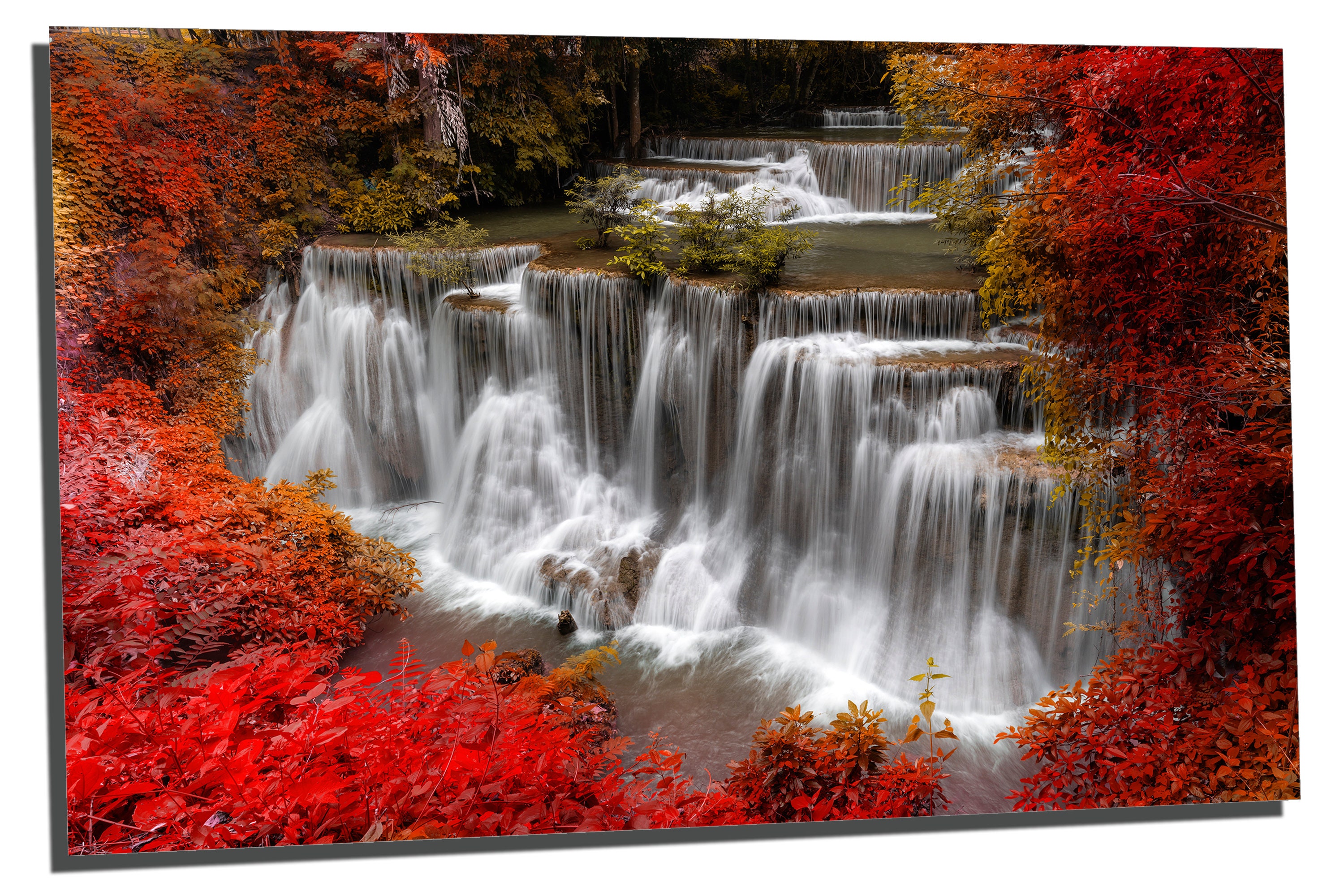 Metal Prints Forest Waterfall Wall Art Red Trees 3 Panel - Etsy