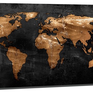 Metal Prints - Abstract Black Bronze World Map - 3 Panel Split ...