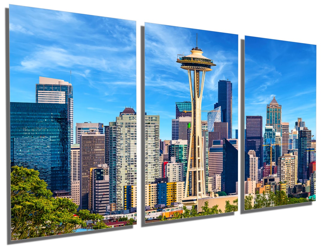 Metal Print - Seattle Skyline Wall Art Blue Skies. Seattle, Washington ...