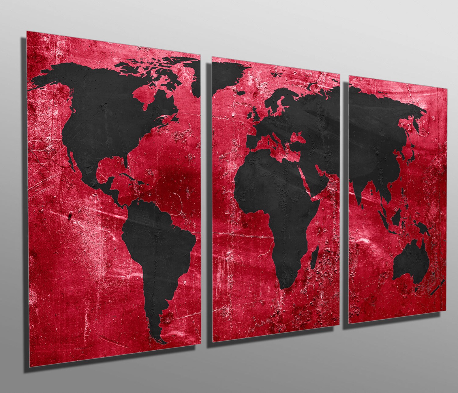 Metal Prints Red and Black World Map 3 Panel Split - Etsy