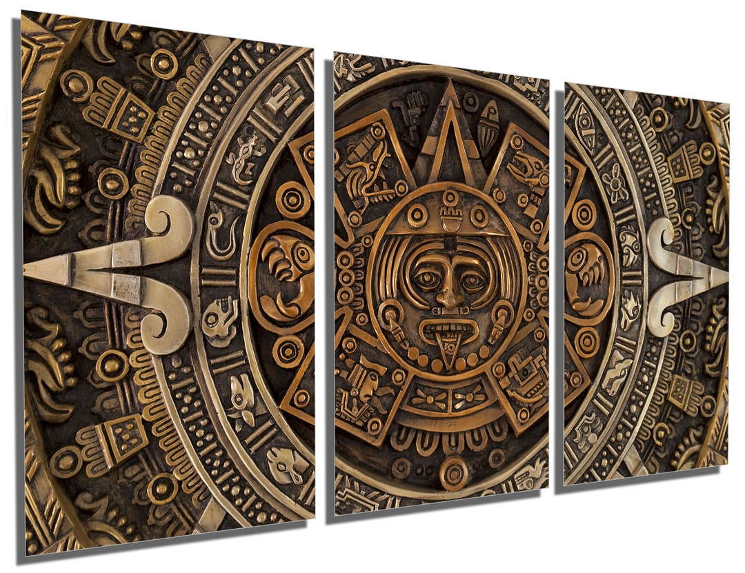 Metal Print - Aztec Calendar Wall Art. Aztec Wall Art Decor in Bronze ...