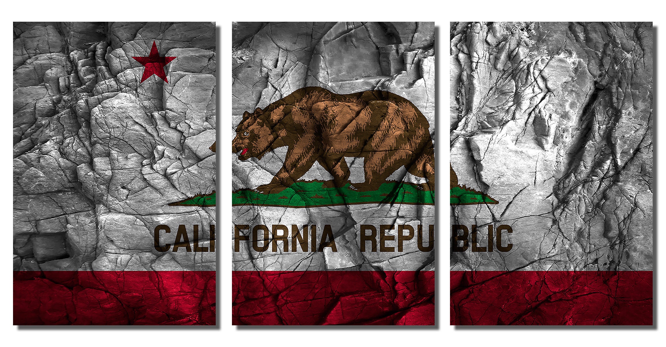 Metal Prints California State Flag Stone Effect 3 Panel | Etsy