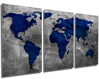 World Map 3 Panel - Etsy