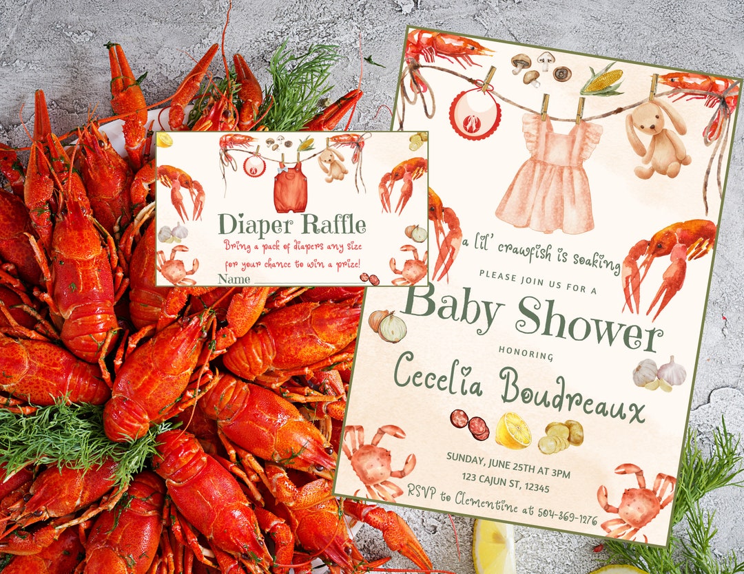 Personalized Crawfish is Soaking Baby Shower Invitation & Diaper Raffle ...
