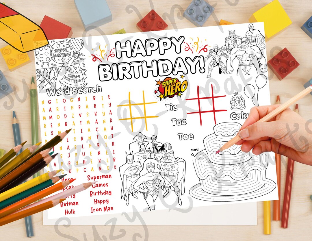 Printable Happy Birthday Superhero Coloring Activity Sheet, Kids Hero ...