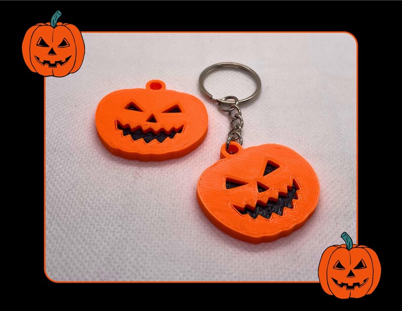 3D Printed Pumpkin Halloween Jack-o'-lantern Keychain With Key Ring - Etsy