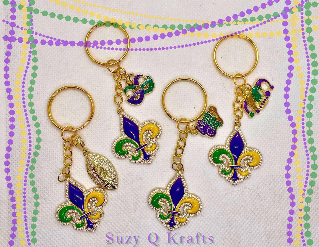 New Orleans Mardi Gras Keychain With Key Ring - NOLA Purple Green Gold ...