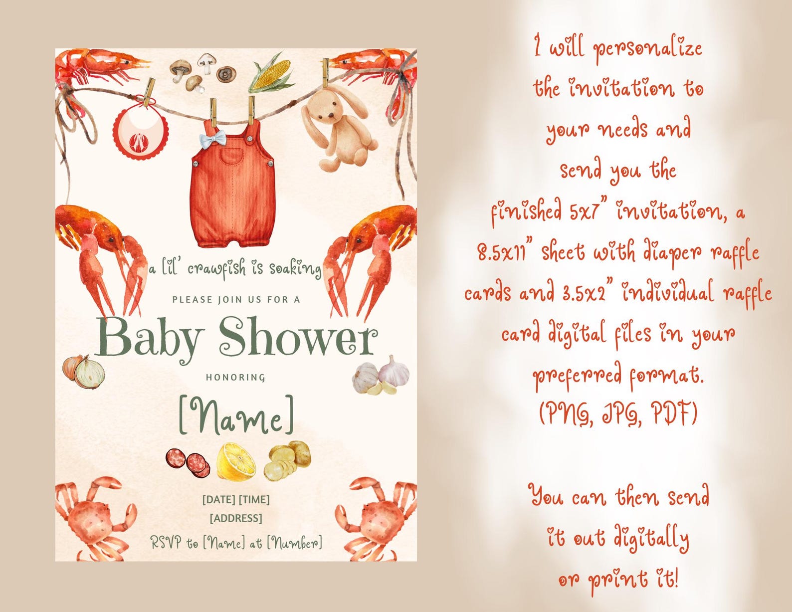 Personalized Crawfish is Soaking Baby Shower Invitation & Diaper Raffle ...