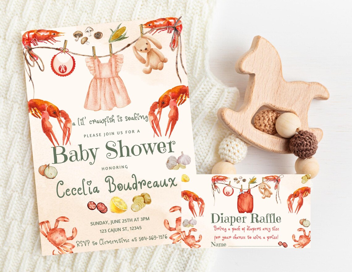 Personalized Crawfish is Soaking Baby Shower Invitation & Diaper Raffle ...