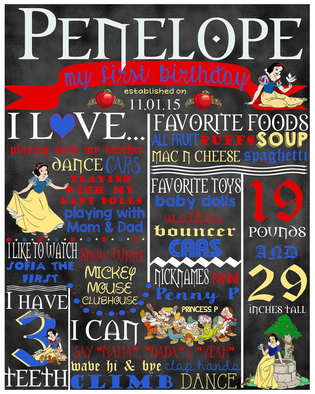 Snow White Stat "chalkboard"(digital Poster) - Etsy