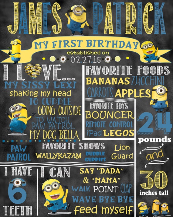 Minion Birthday Stat chalkboarddigital Poster - Etsy Canada