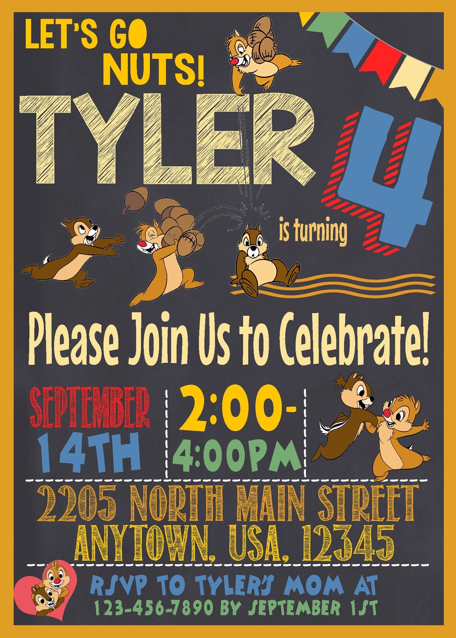 Chip And Dale Birthday Invitation Digital File Etsy