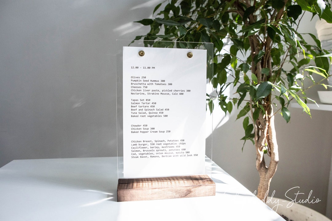 Acrylic Menu Holder: Ashwood Stand, Custom Logo Engraving - Etsy