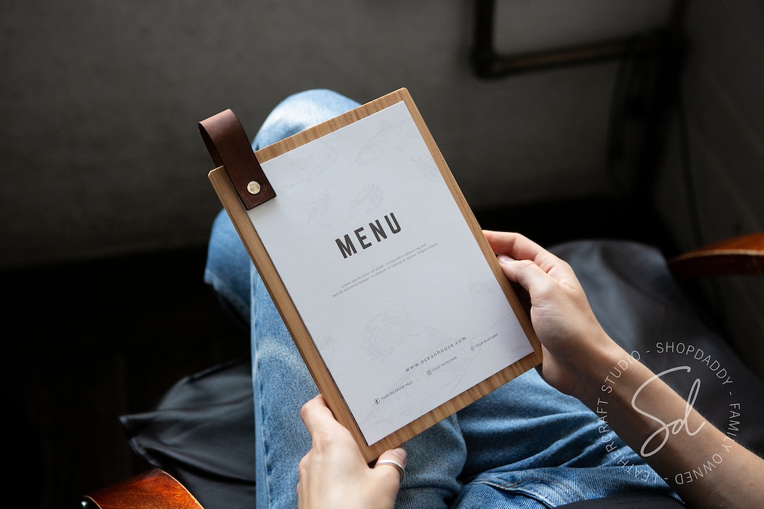 Custom Wood Menu Holder: Restaurant Clip Board Menu for Food & Drink ...