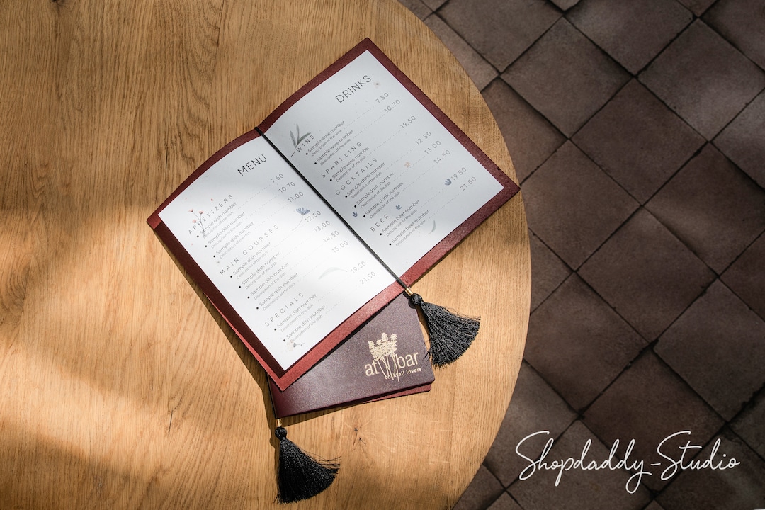 Restaurant Leather Menu Cover With Personalization Option: Logo ...