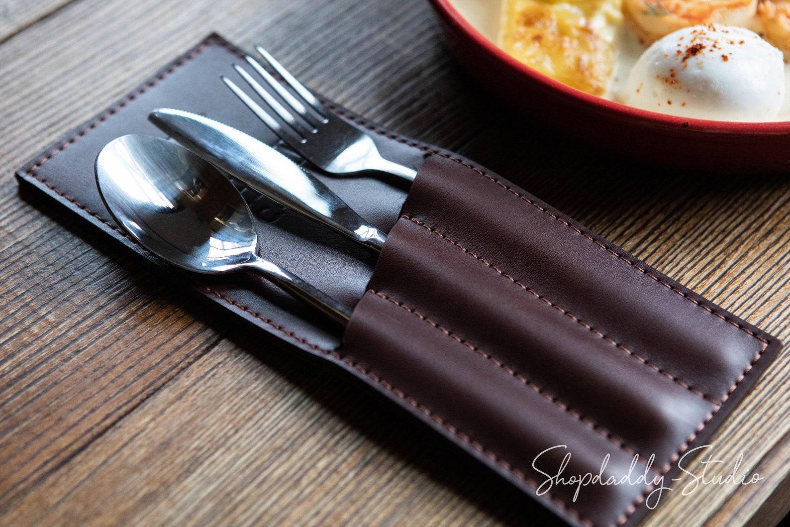 Leather Cutlery Pouch Personalized Cutlery Holder Cafe Bar - Etsy