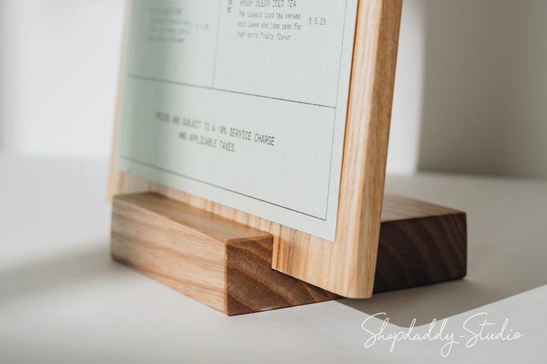 Wood Tabletop Menu Holder: Ashwood Display Stand With Gold Clip - Etsy