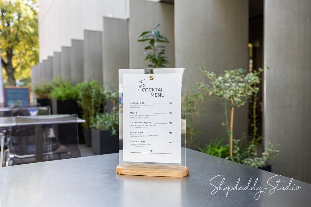 Custom Acrylic Menu Holder: Ashwood Stand, Engraved Logo - Etsy
