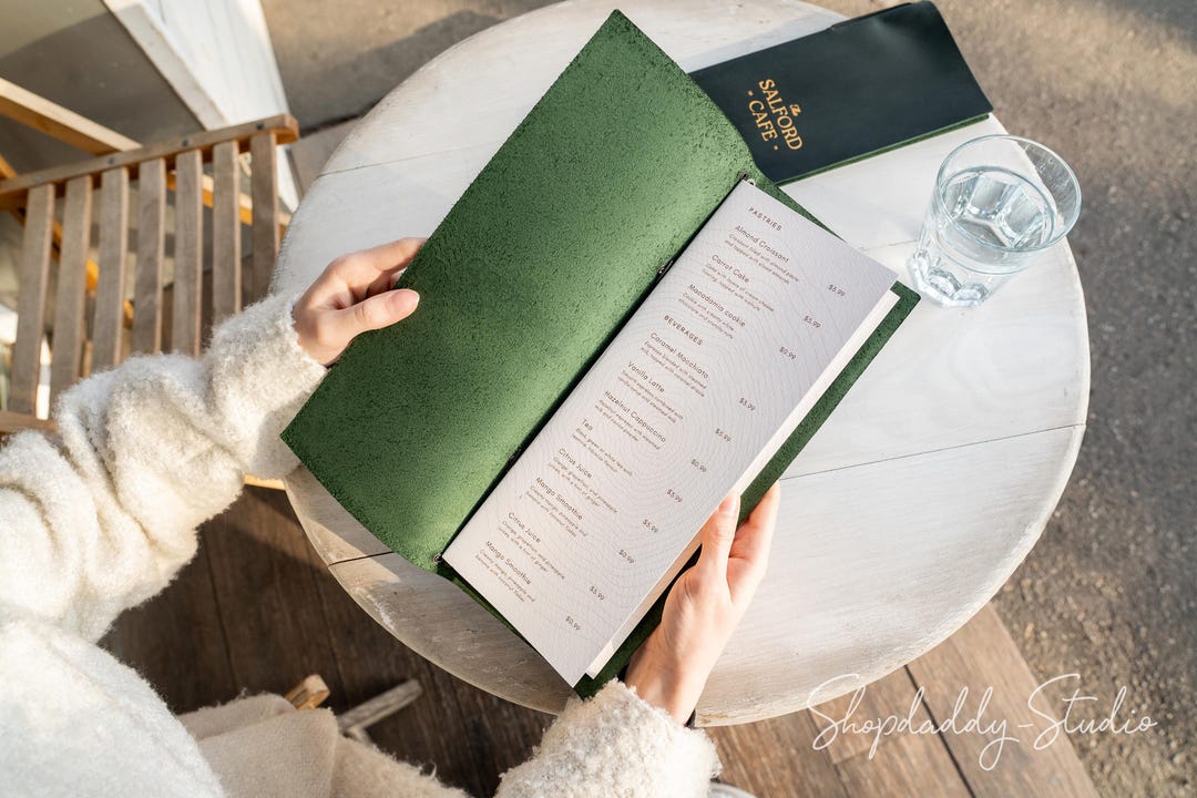 Custom Leather Menu Book: Restaurant Menu Cover With Debossed Logo - Etsy