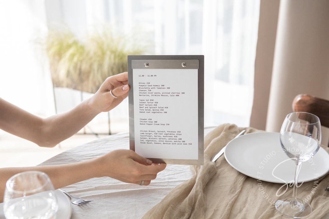 Metal Restaurant Menu Covers, Golden Clip Board Binder, Stainless Steel ...