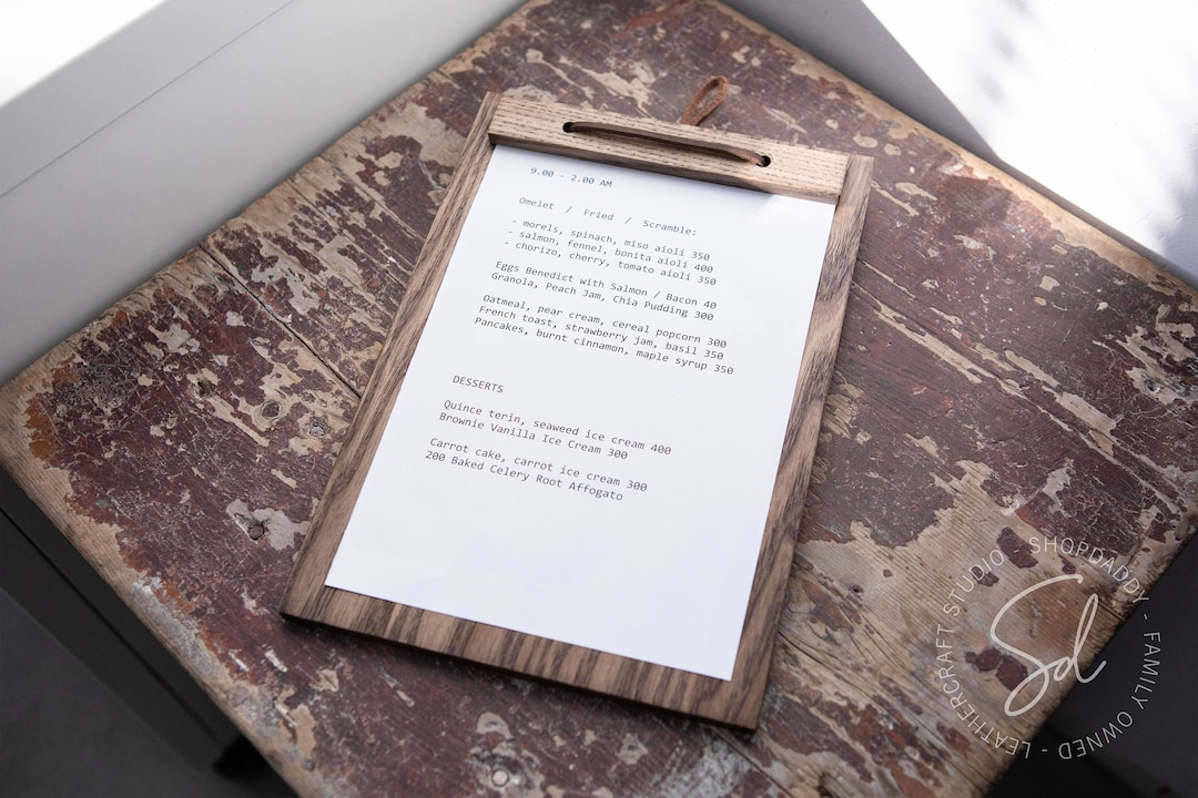 Wooden Menu Holder for Restaurants, Cafe Menu Board With Logo, Custom ...