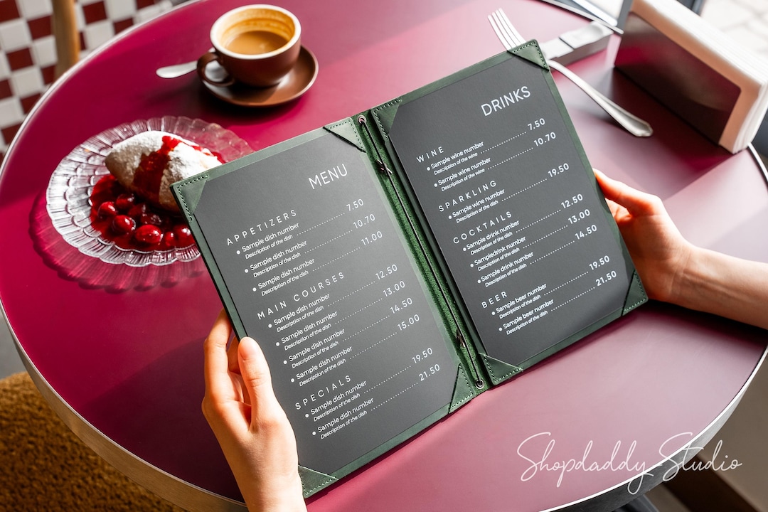 Leather Menu Cover for Restaurant, Cafe or Bar, Custom Menu Holder With ...