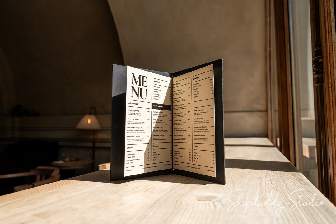 Black Leather Menu Cover: Restaurant Menu Folder With Elastic Band - Etsy