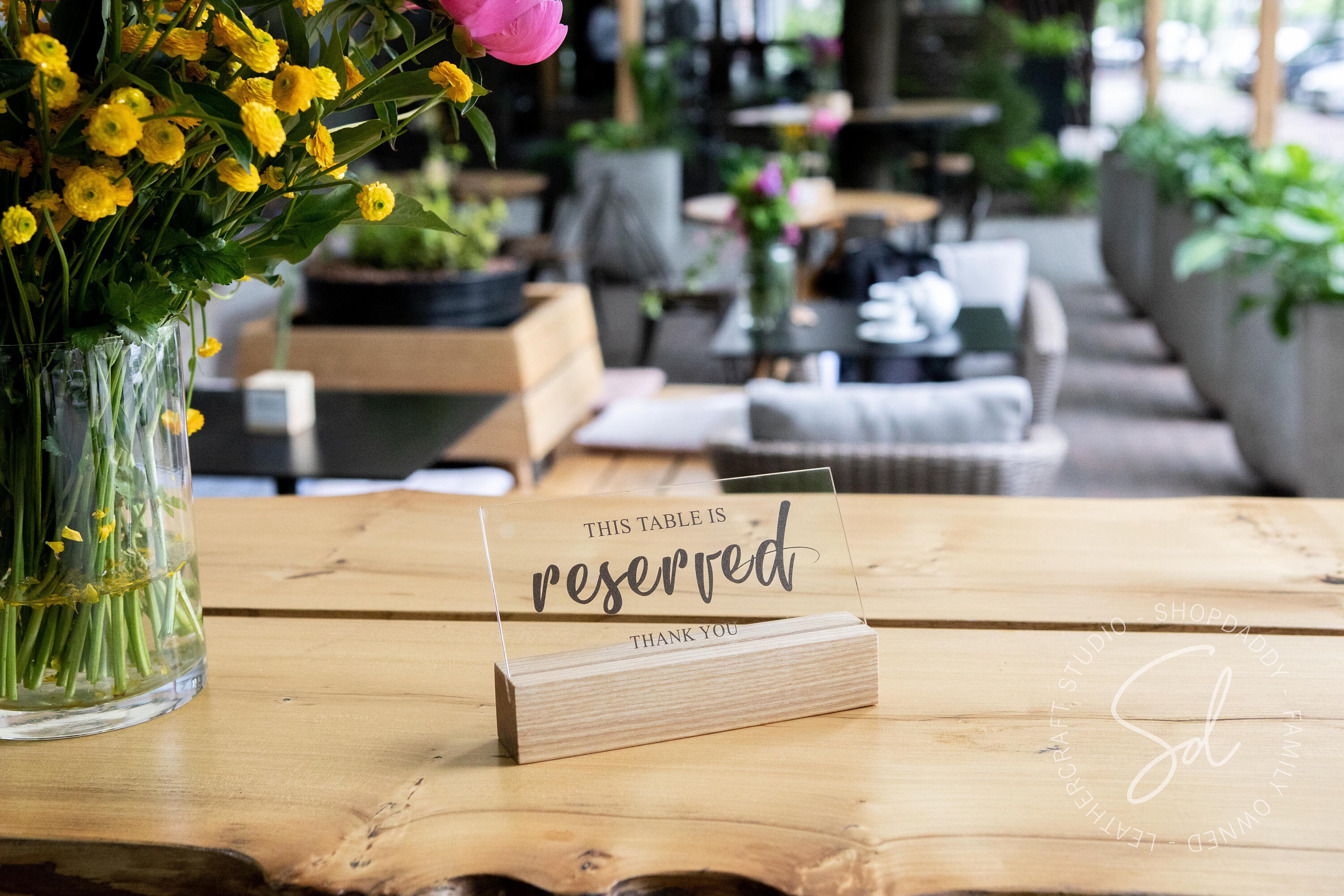 Custom Acrylic Reserved Table Sign With Ashwood Stand, Cafe Table Card ...