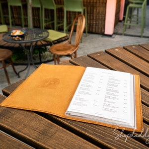 Leather Menu Folder: Custom Menu Cover With Plastic Sleeves - Etsy