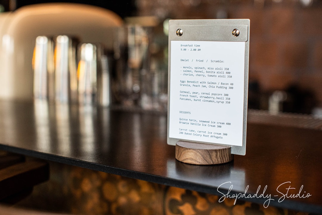 Table Stand Menu Holder: Custom Metal Menu Board With Wood Base - Etsy