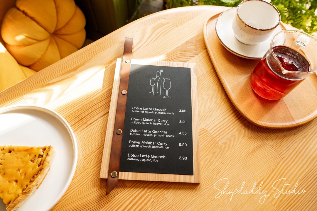 Custom Wood Menu Holder With Leather Strap: Cafe & Bar Display - Etsy