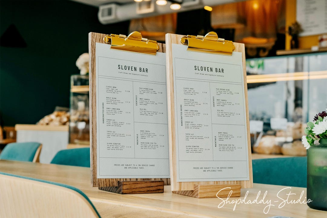 Wood Tabletop Menu Holder: Ashwood Display Stand With Gold Clip - Etsy