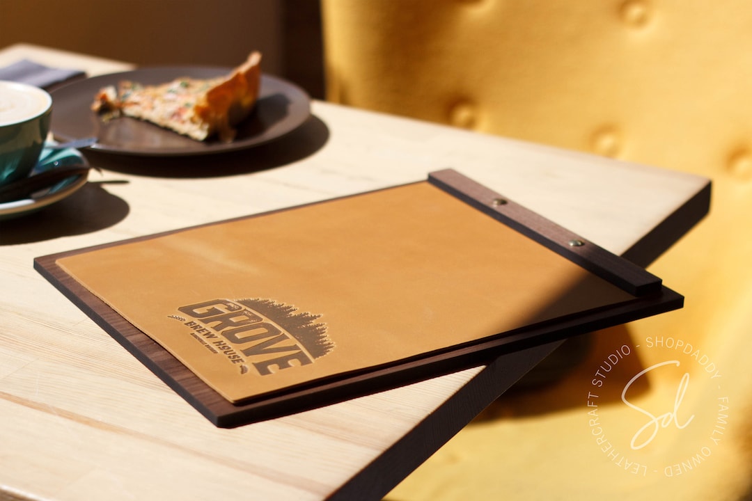 Leather Restaurant Menu Covers With Wooden Menu Board, Cafe Bar Menu ...