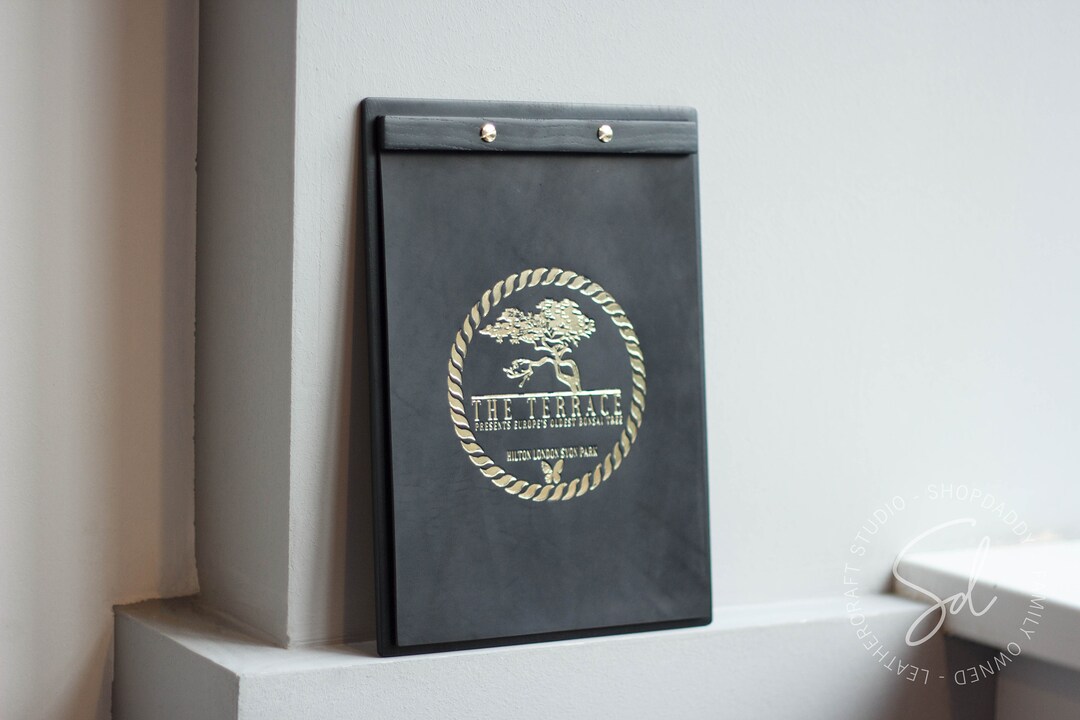 Custom Wood Menu Holder With Leather Cover: Menu Board for Restaurant ...
