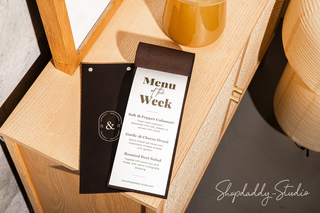 Leather Menu Cover, One Page Menu, Custom Menu Holder, Restaurant Menu ...