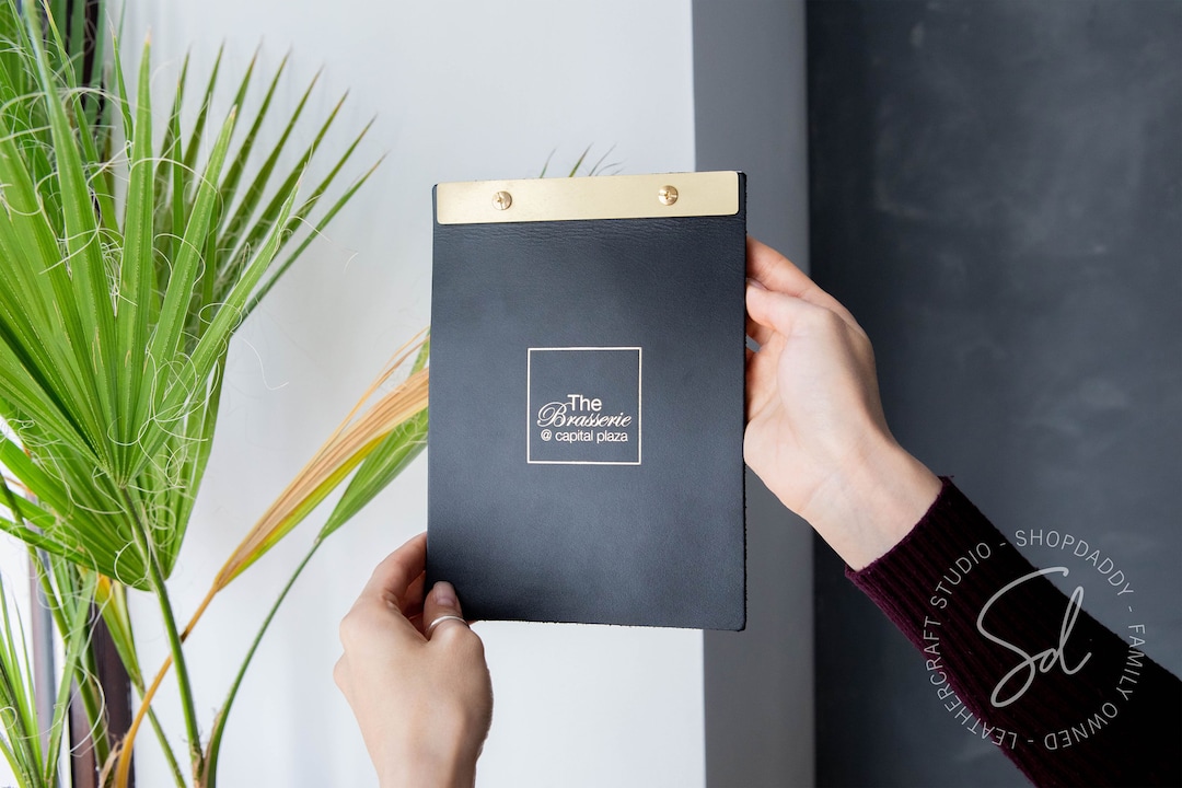 Leather Menu Cover With Brass Plank, Restaurant Menu Cover, Cafe Bar ...