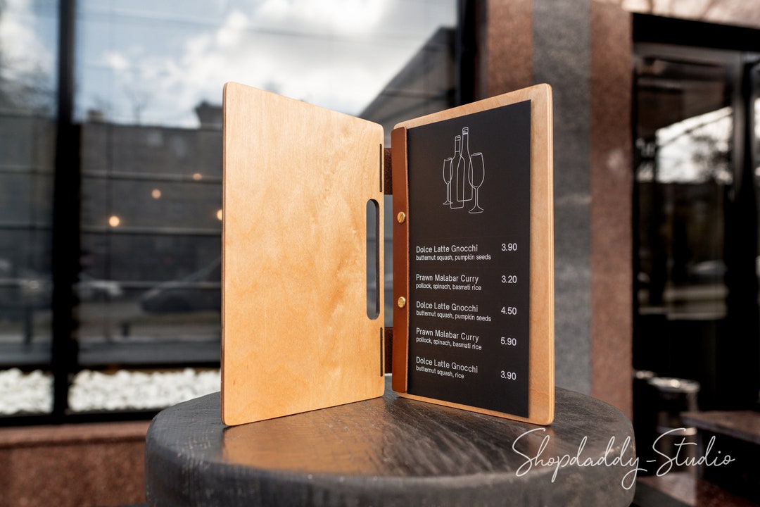 Custom Engraved Wood Menu Holder: Restaurant Cafe Menu Display - Etsy