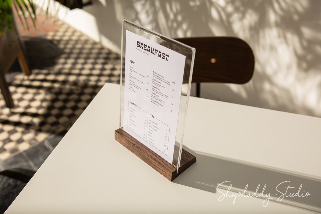 Acrylic Table Tent, Wood Table Top Display Menu Holder, Clear Sign ...