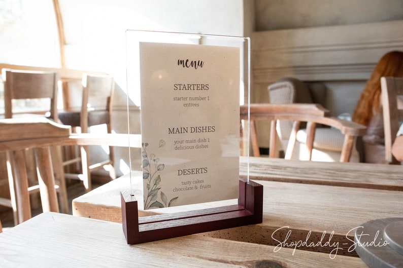 Acrylic Sign Holder Transparent Table Menu Wooden Stand - Etsy