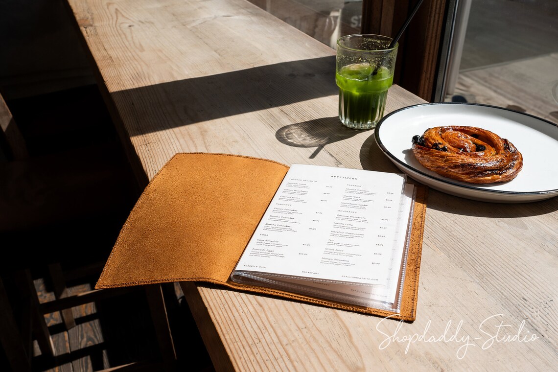 Leather Menu Folder: Custom Menu Cover With Plastic Sleeves - Etsy
