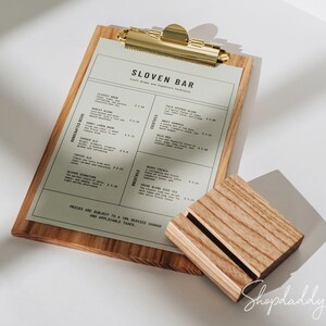 Wood Tabletop Menu Holder: Ashwood Display Stand With Gold Clip - Etsy