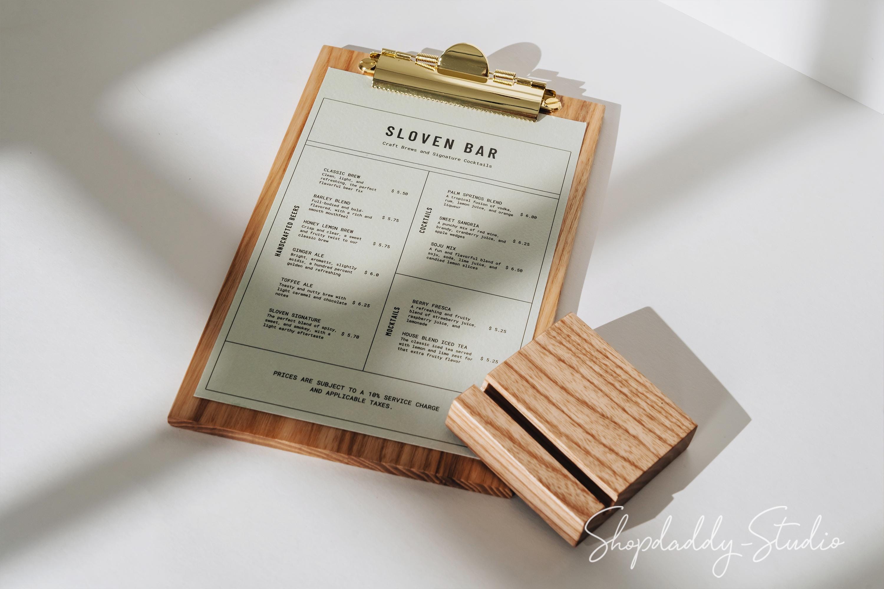 Wood Tabletop Menu Holder: Ashwood Display Stand With Gold Clip - Etsy
