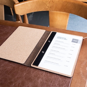 Restaurant Menu Cover: Custom Leather & Cork Menu Holder for Food and ...