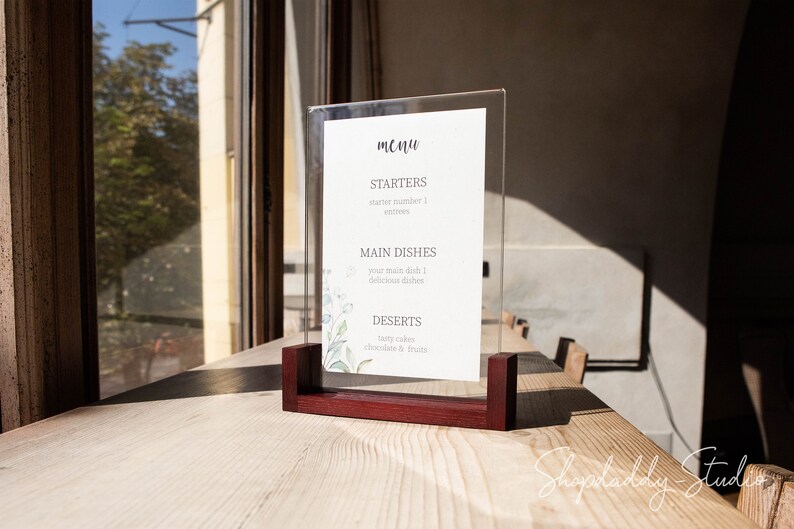 Acrylic Sign Holder Transparent Table Menu Wooden Stand - Etsy