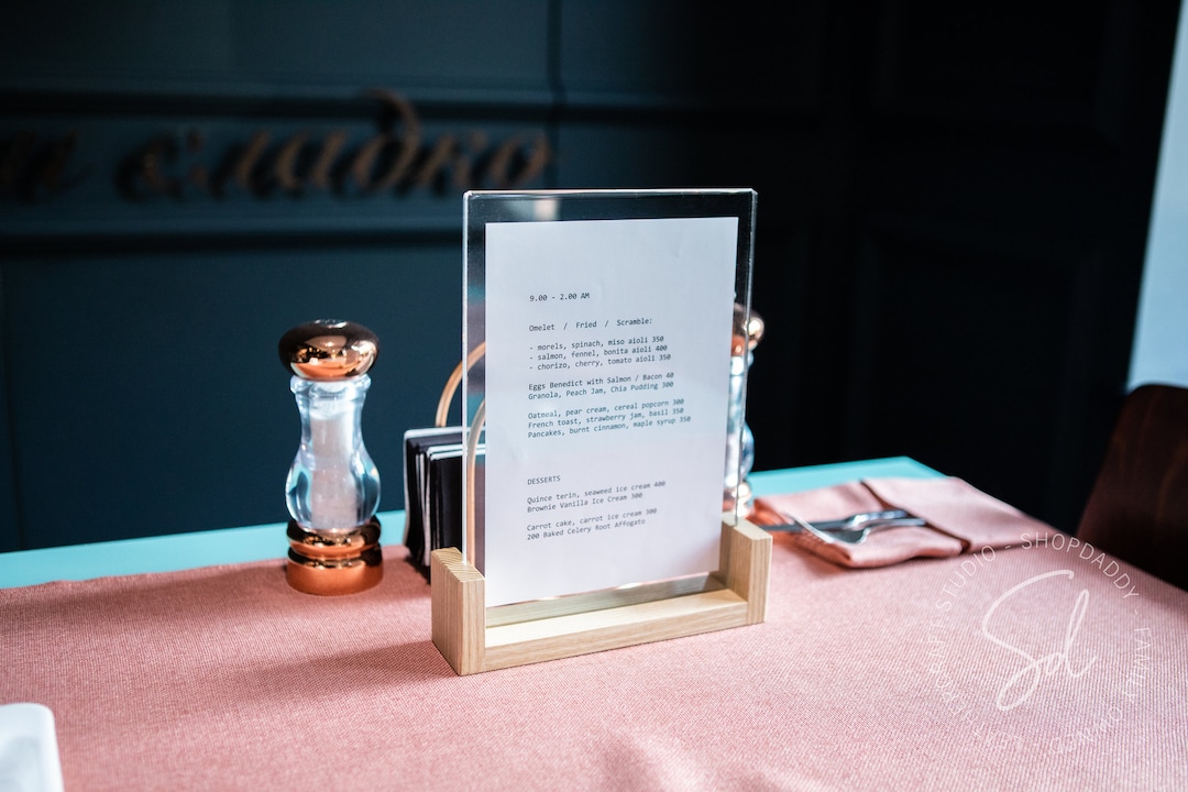 Acrylic Table Menu Holder With Ashwood Stand: Transparent Sign Stand - Etsy